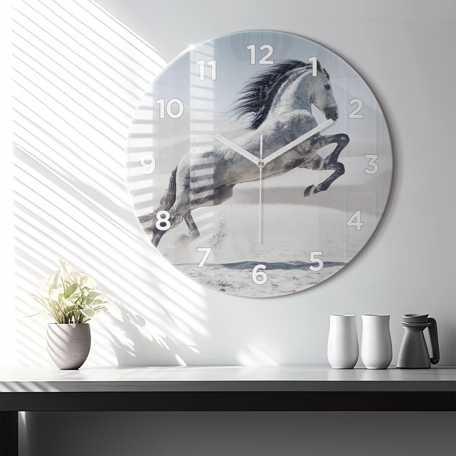 Ceas de perete, Wallfluent, de sticla, Mainile albe, Arabe, Galopand ...