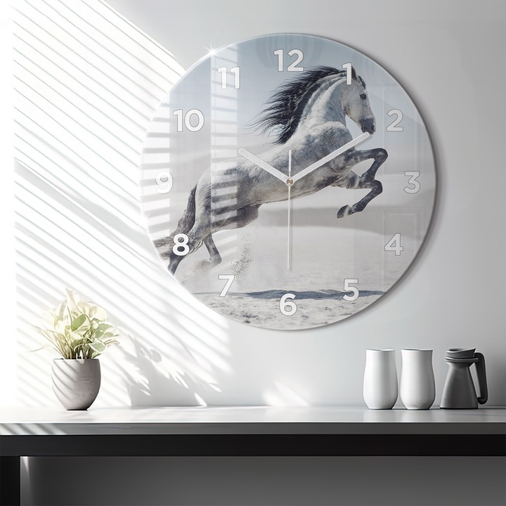Ceas de perete, Wallfluent, de sticla, Mainile albe, Arabe, Galopand ...