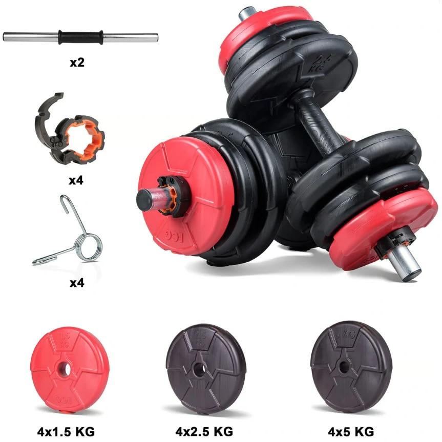 Set gantere reglabile de 36 KG cu 2 bare de 45 cm lungime si cleme ...