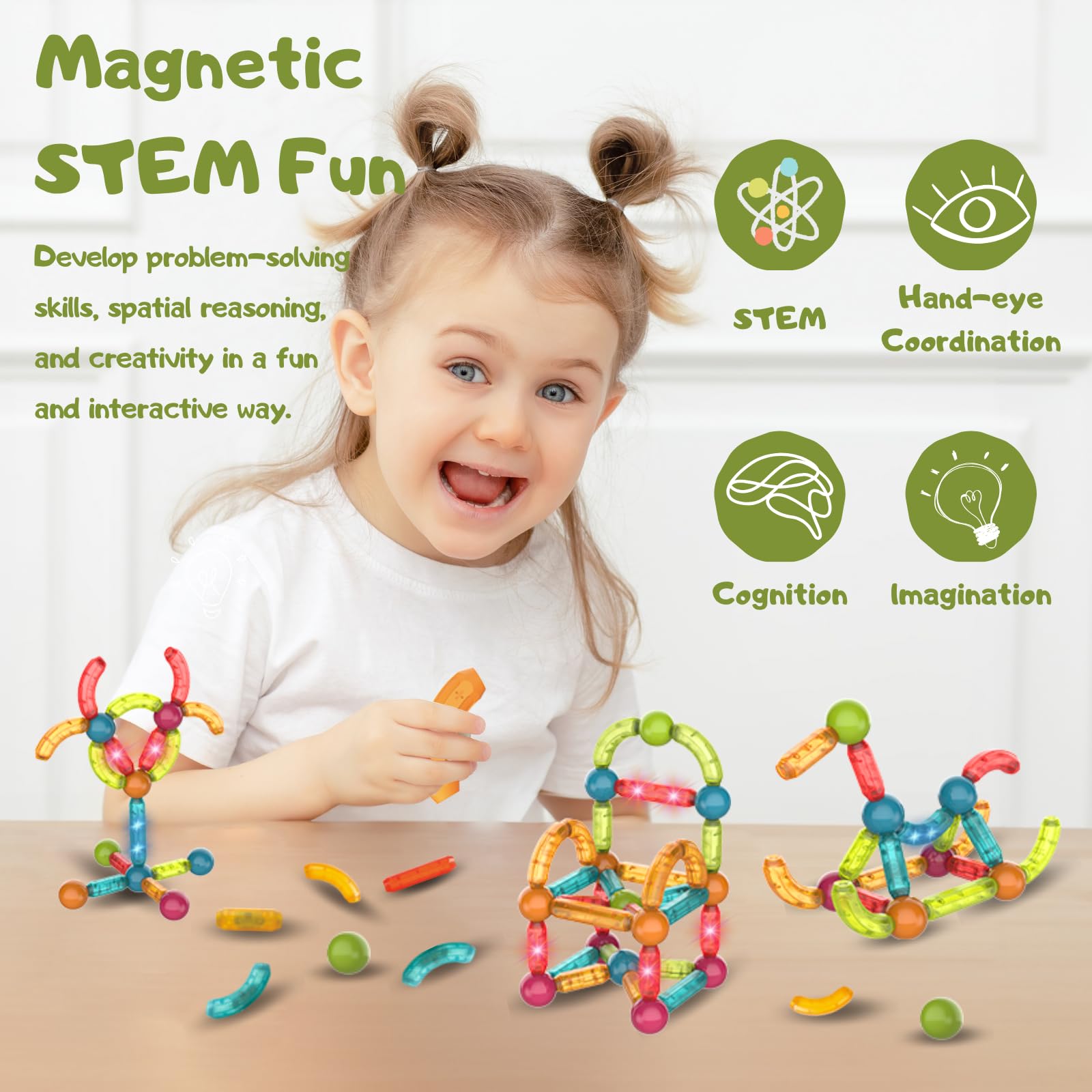 Комплект градивни блокчета с магнити 52 части, WALALLA, 3 години ...