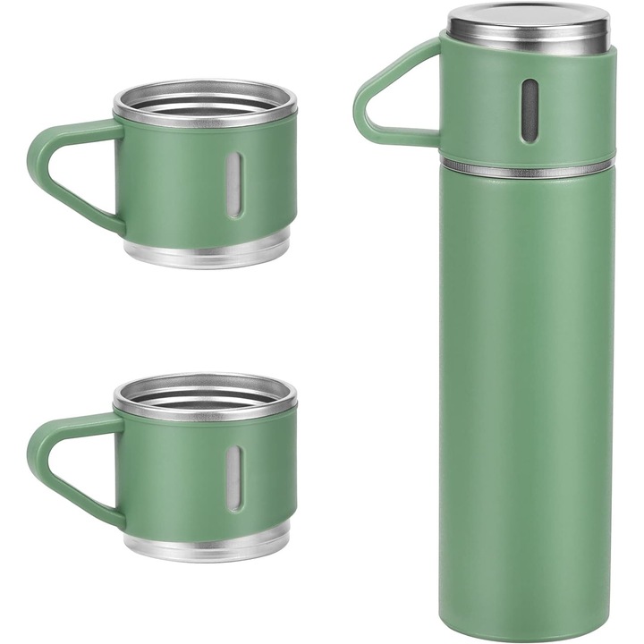 Set termos cu 2 cani, Otel Inoxidabil si Silicon, 500 ml, Anti ...