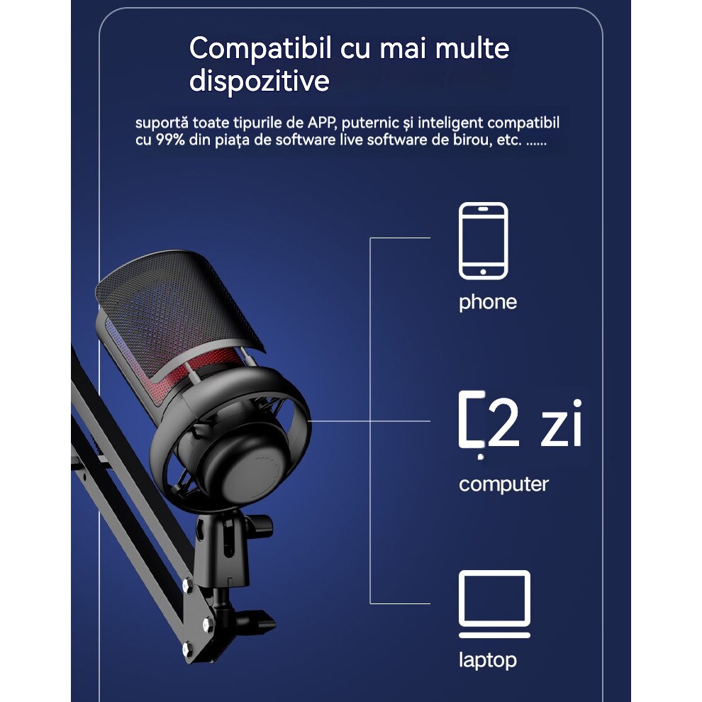 Microfon, Condensator, USB, RGB, Negru - eMAG.ro