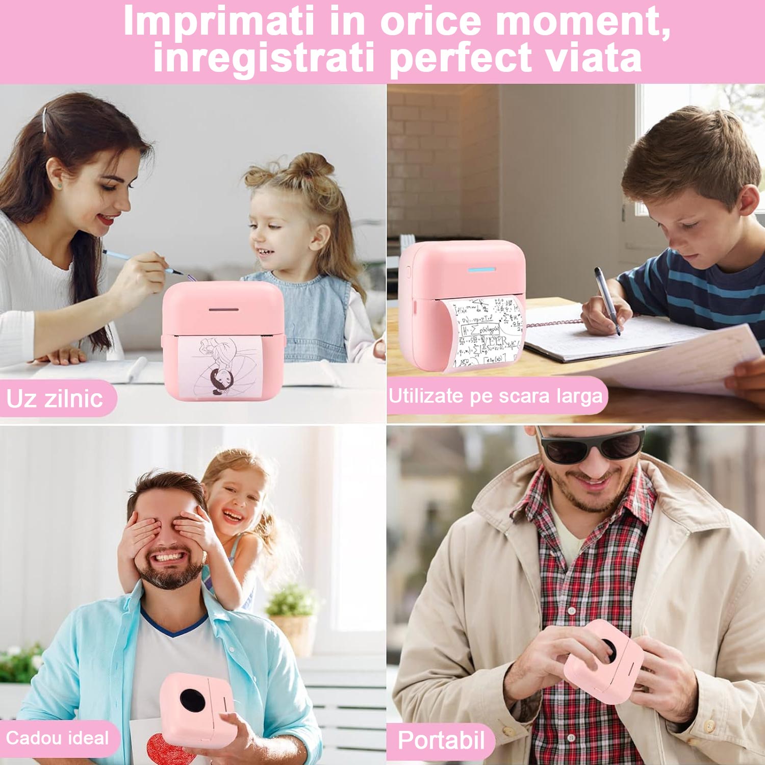 Mini imprimanta termica si 10 role hartie, RASK, Bluetooth, compatibil ...