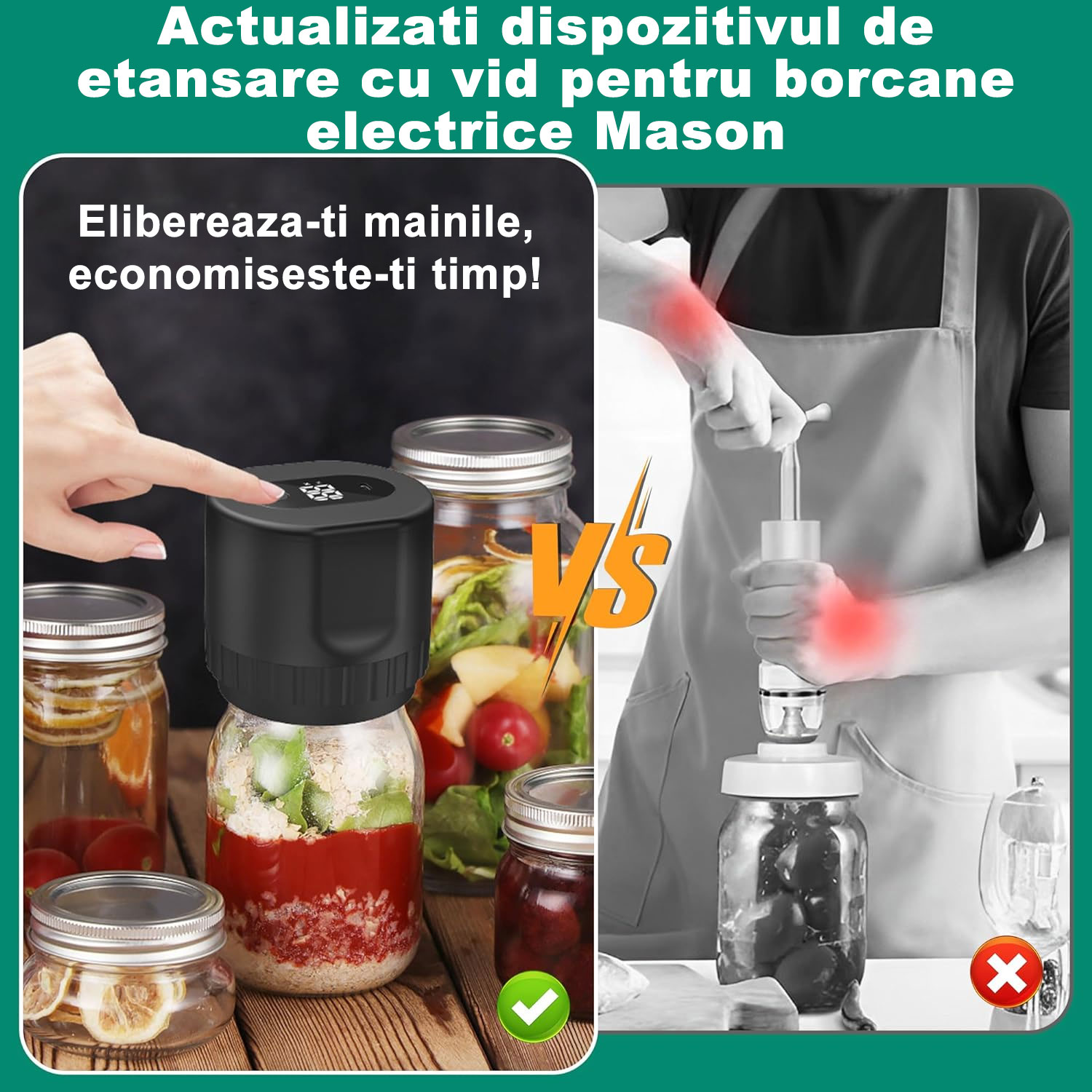 Set Aparat de vidat alimente, RASK, pentru borcane Mason cu gura larga ...