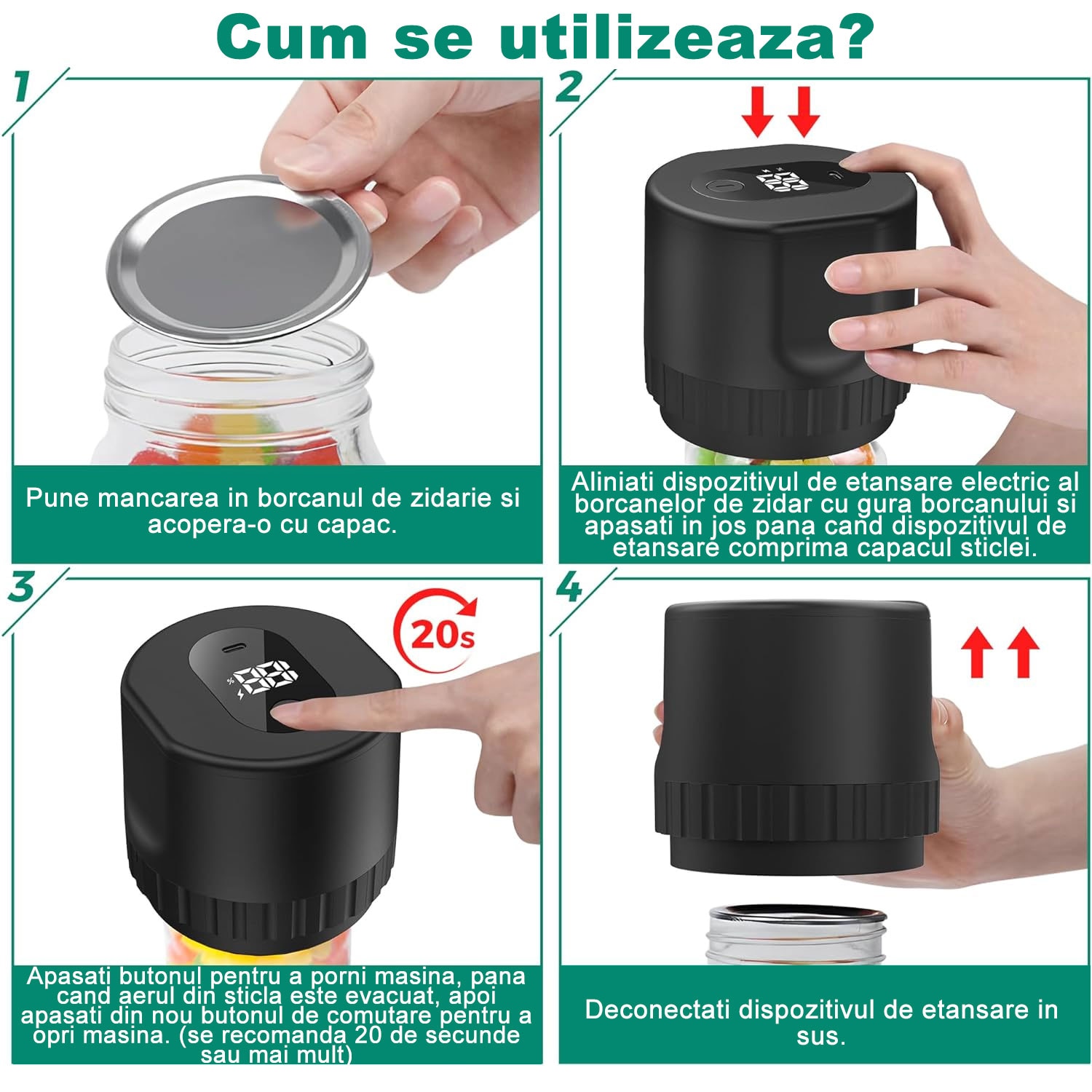 Set Aparat de vidat alimente, RASK, pentru borcane Mason cu gura larga ...