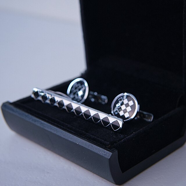 Set butoni camasa si ac de cravata, Exclusive Style IV, Negru/Argintiu ...