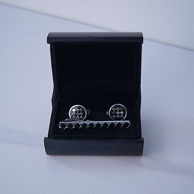 Set butoni camasa si ac de cravata, Exclusive Style IV, Negru/Argintiu ...