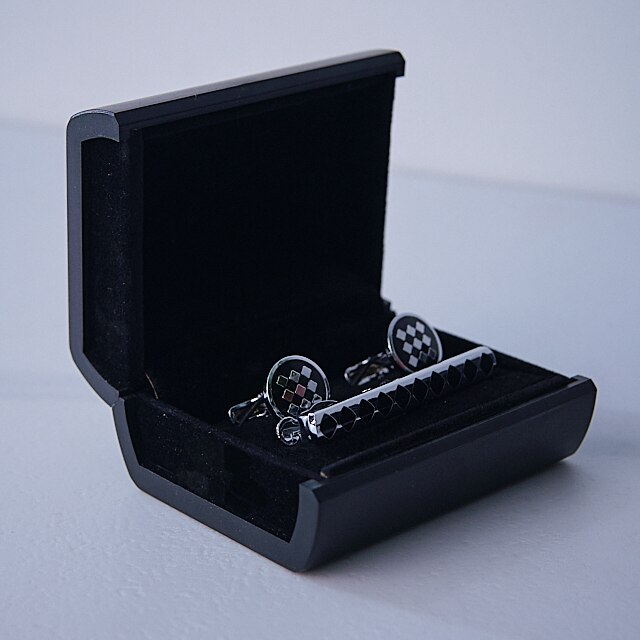 Set butoni camasa si ac de cravata, Exclusive Style IV, Negru/Argintiu ...