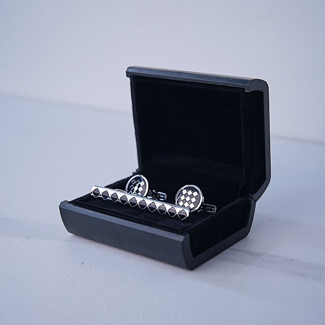Set butoni camasa si ac de cravata, Exclusive Style IV, Negru/Argintiu ...