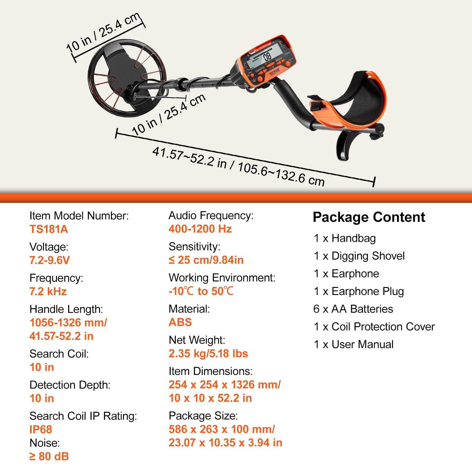 Detector profesional de aur, Vevor, TS181A, 25 cm, 7 moduri - eMAG.ro