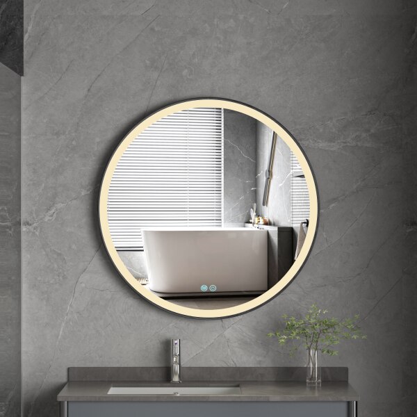 Oglinda cu LED rotunda 70 cm, functie dezaburire, intrerupator touch 3 ...