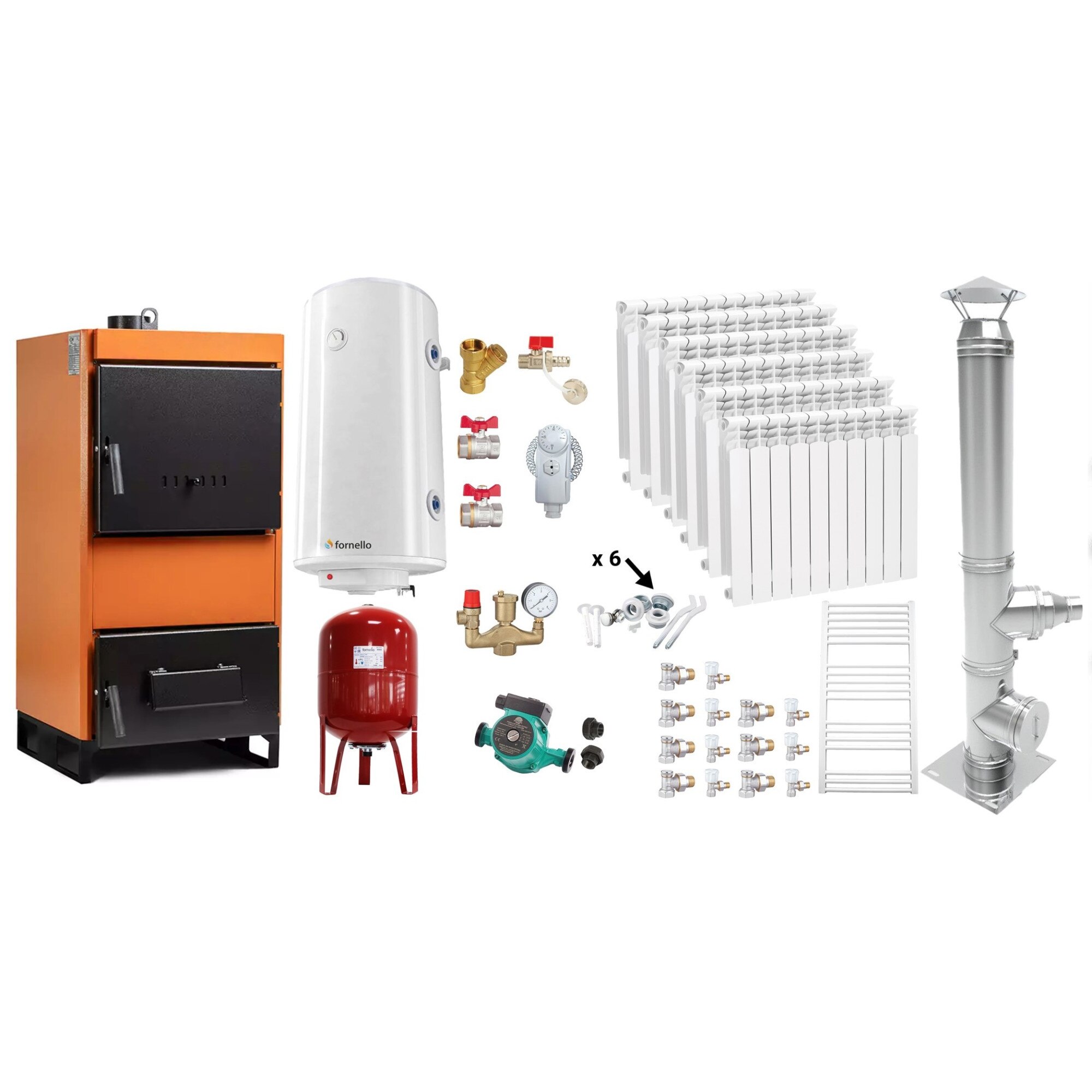 Set Centrala pe combustibil solid Fiama W 35 kW, Cos inox, Calorifere ...