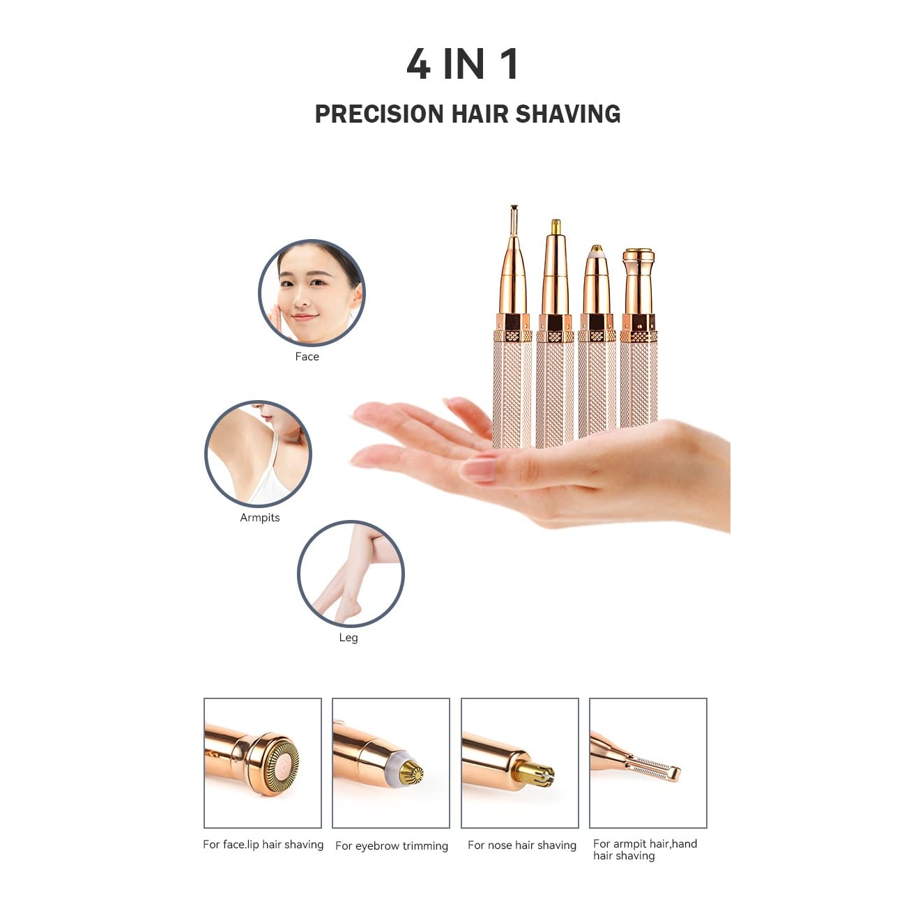 Мини електрически тример за лице 4 в 1, LXNZUHN, 18×7.3×3.3CM, златен - eMAG.bg