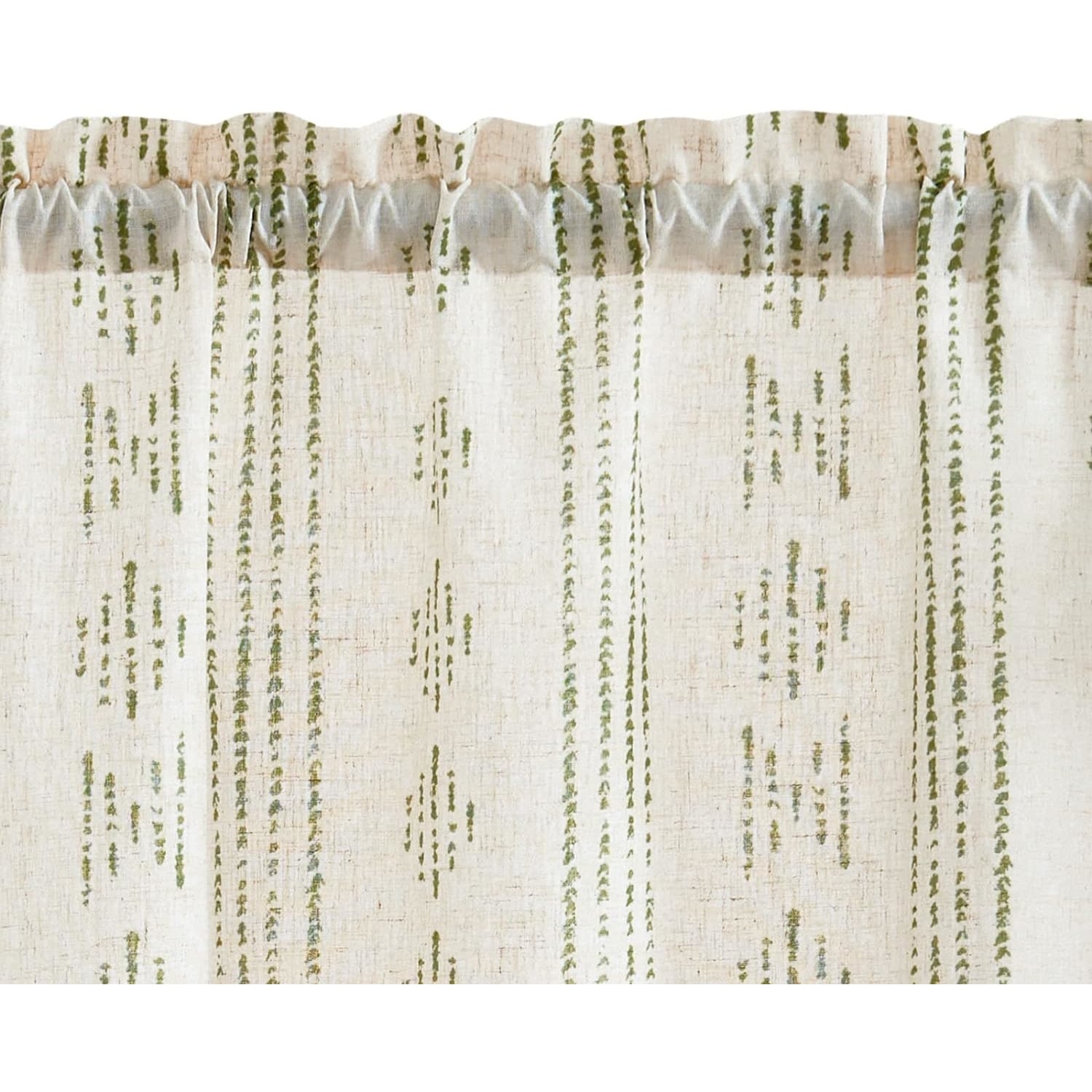 Set de 2 perdele in stil boho, din in si poliester, scurta, 60 cm ...