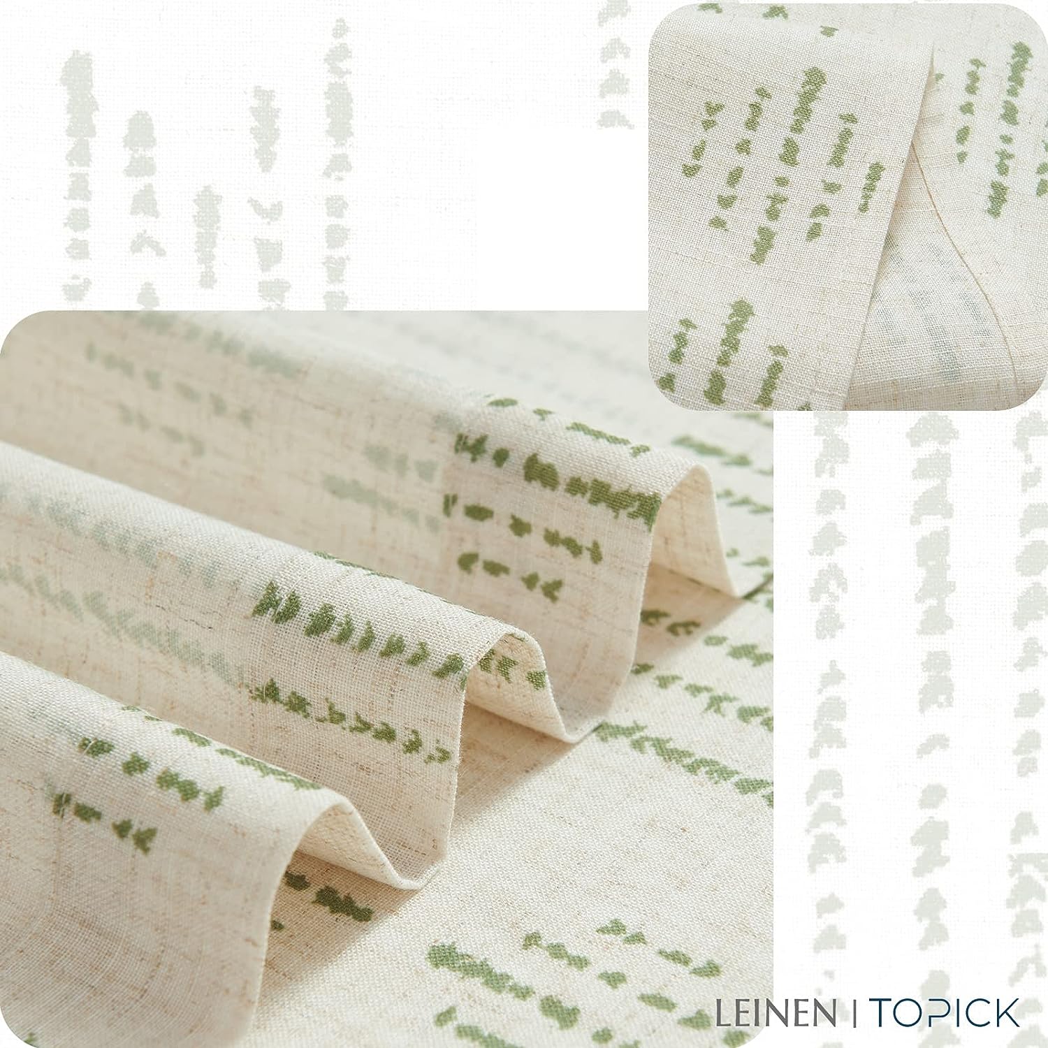 Set de 2 perdele in stil boho, din in si poliester, scurta, 60 cm ...