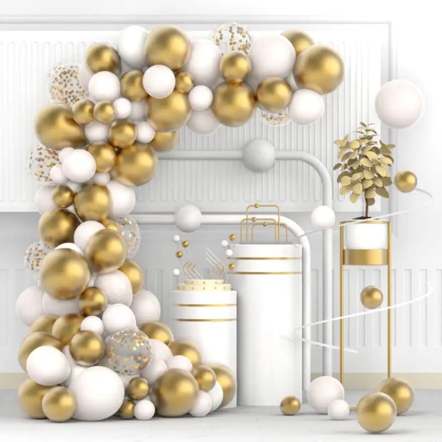 Set Arcada Baloane Gold Alb Nunta Majorat 117 Piese - eMAG.ro
