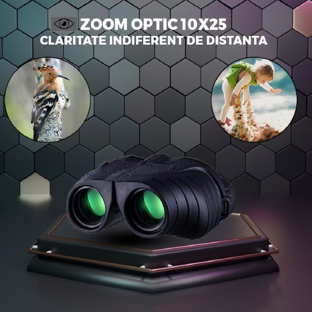 Binoclu 10x25, Lentile Premium Prism BAK 4, BRJenial, Rezistent la Apa ...