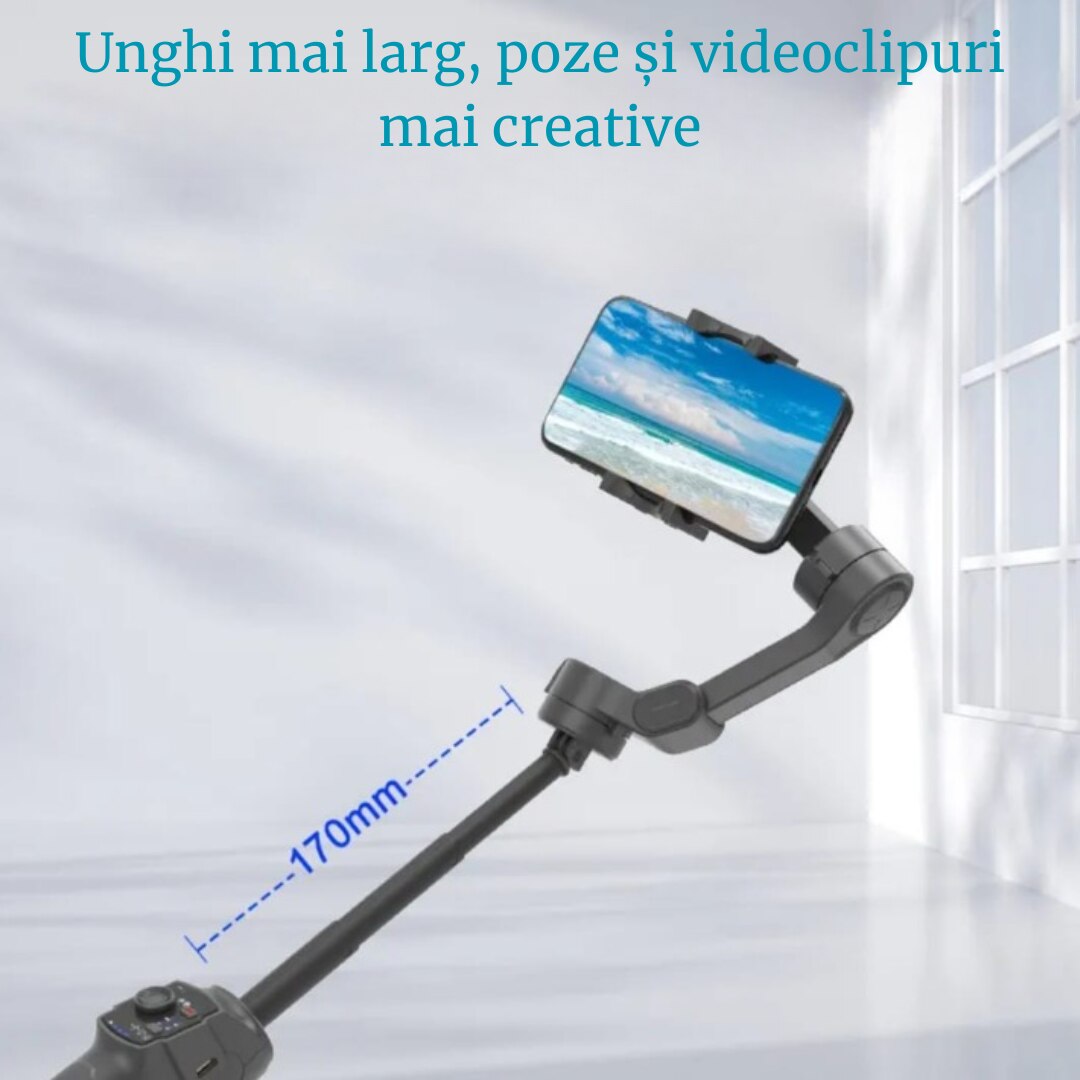 Stabilizator de imagine Gimbal, selfie stick, cu 3 axe Pliabil, AI ...
