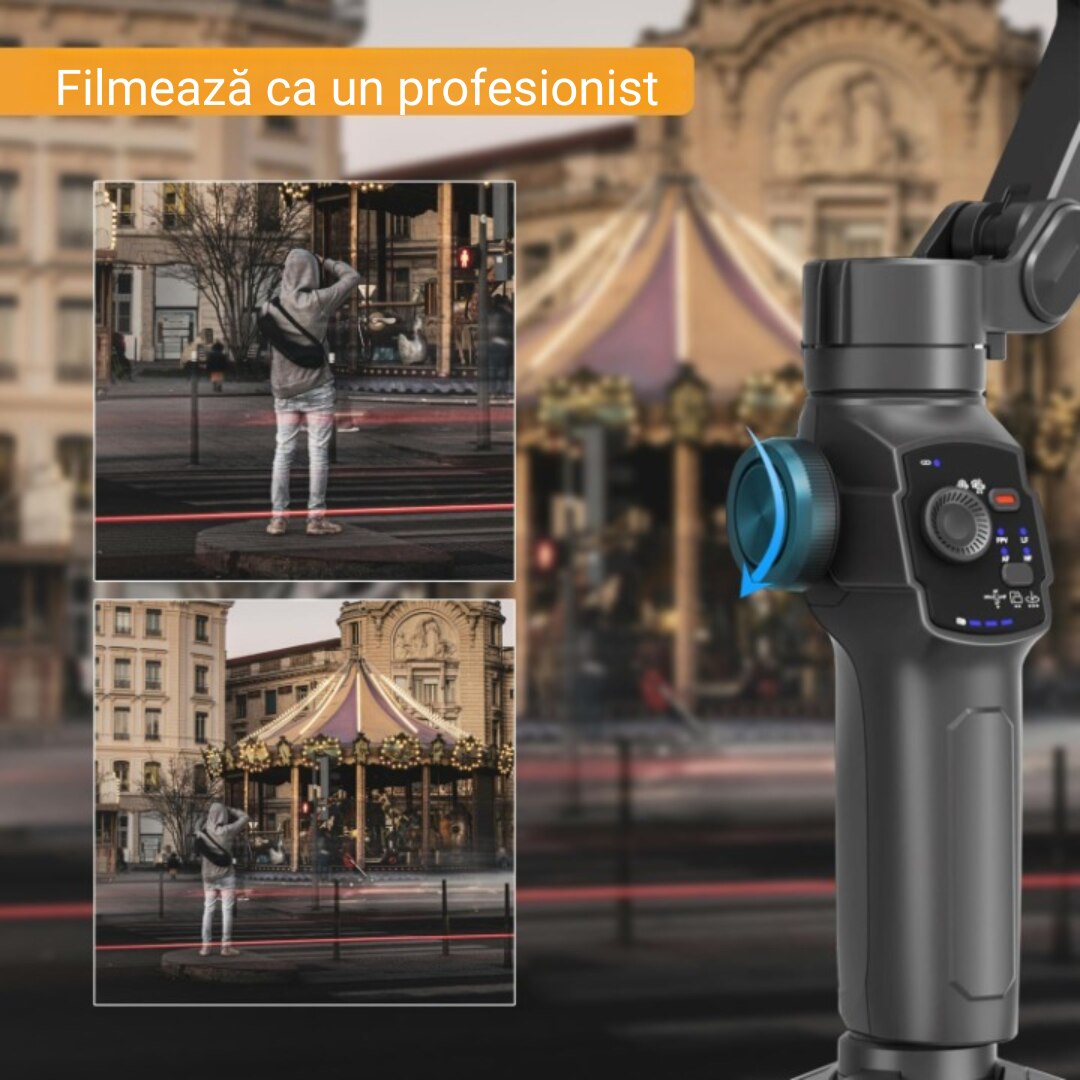 Stabilizator de imagine Gimbal, selfie stick, cu 3 axe Pliabil, AI ...