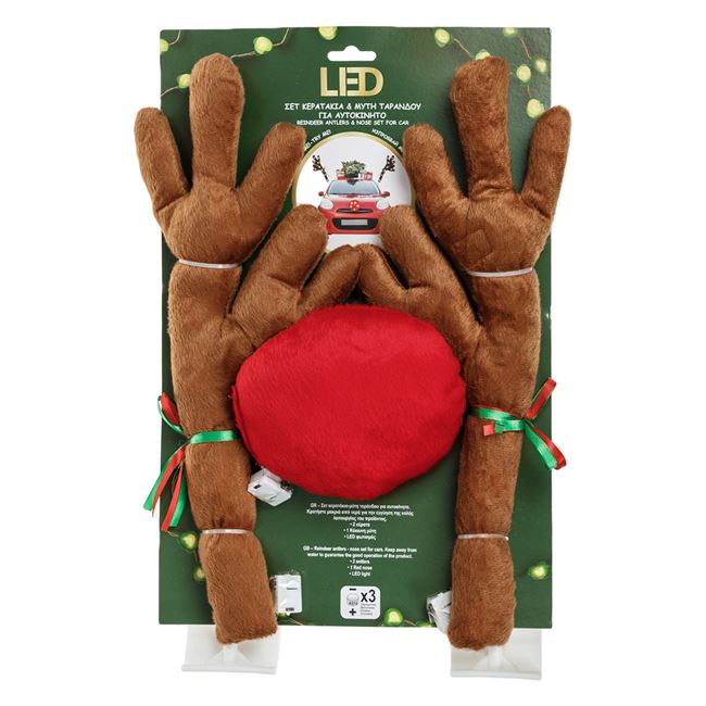 Set coarne si nas de ren, cu LED colorat pentru impodobirea masinii de ...
