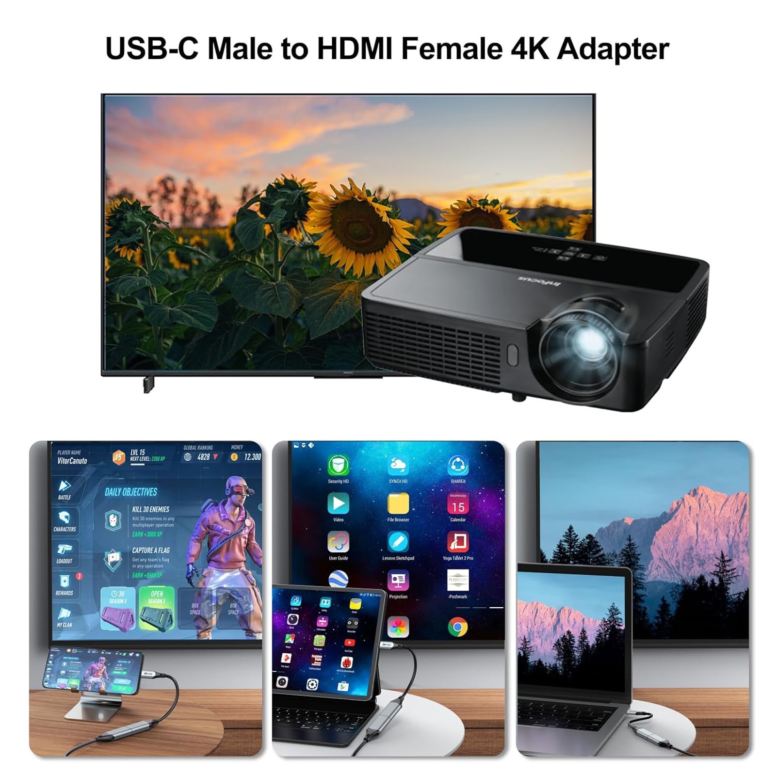Cablu video de la USB-C la HDMI, Axroad Mall, Cablu adaptor USB-C la ...