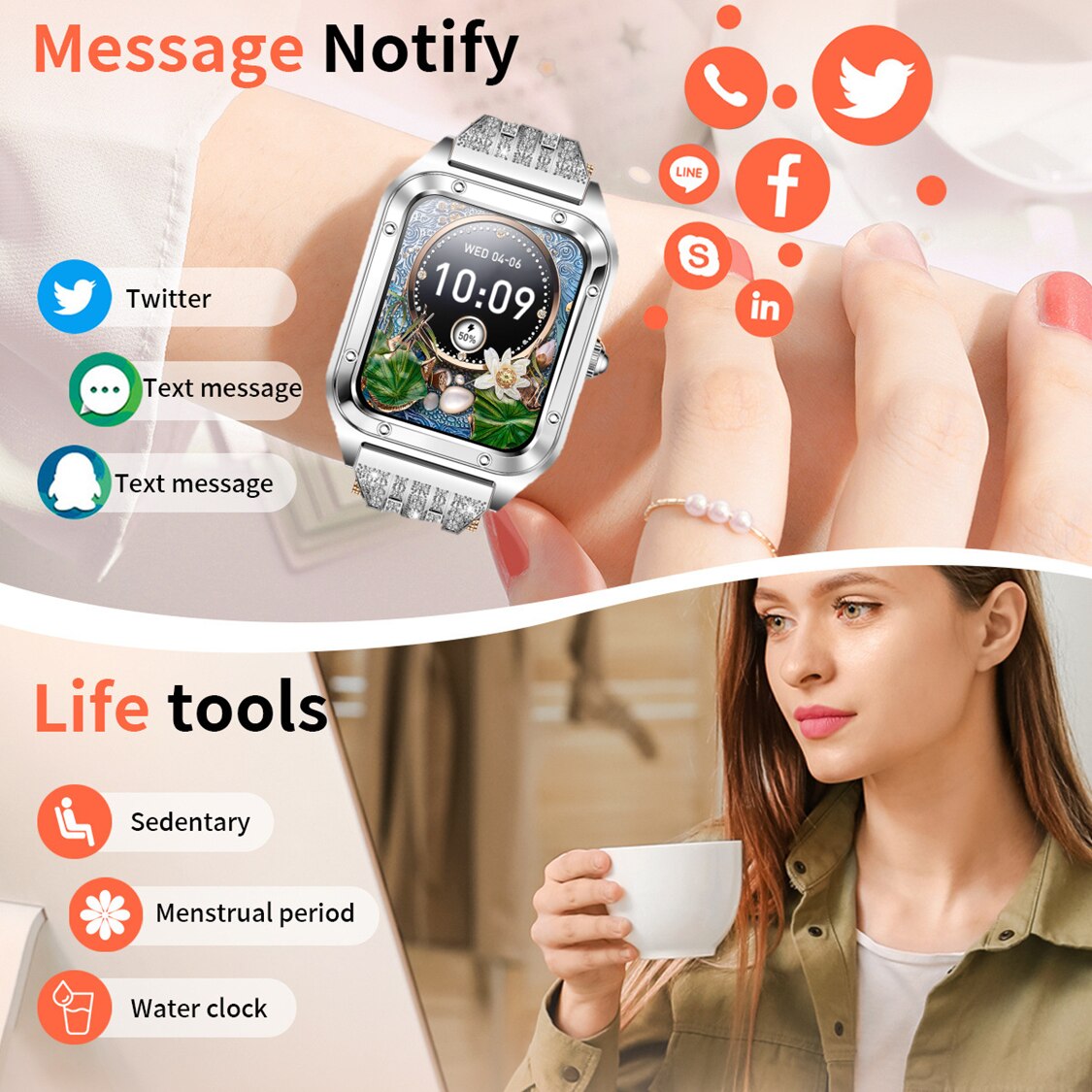 Ceas inteligent pentru femei, Lige, Bluetooth, 1.59 inchi, pentru ...