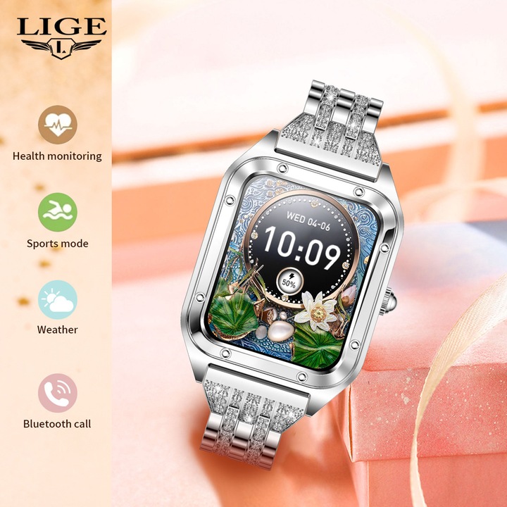 Ceas inteligent pentru femei, Lige, Bluetooth, 1.59 inchi, pentru ...