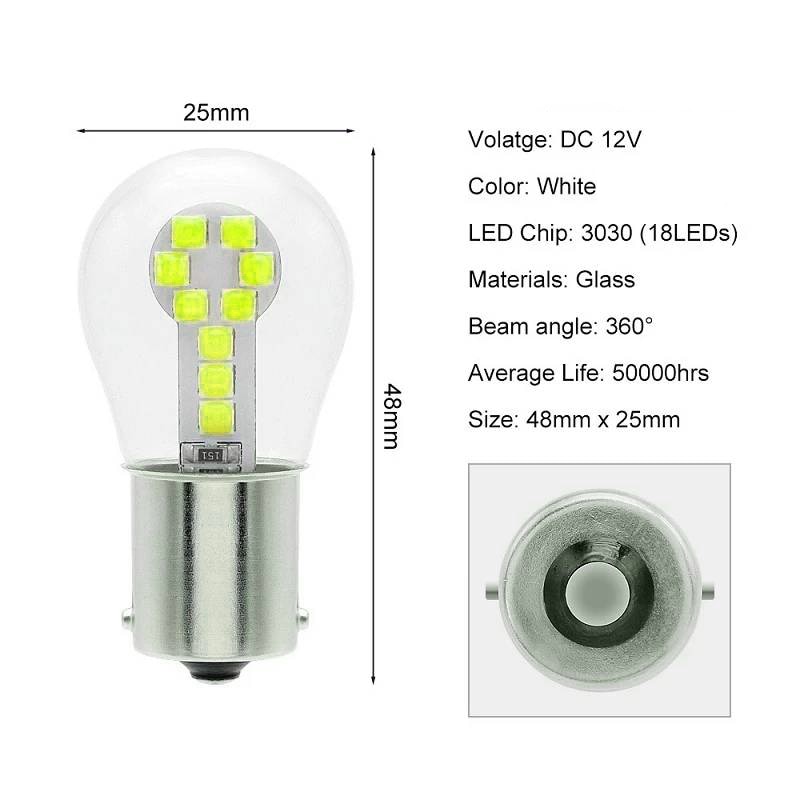 Комплект от 2 светодиода P21/5W 18 SMD технология за чисто бяла ...