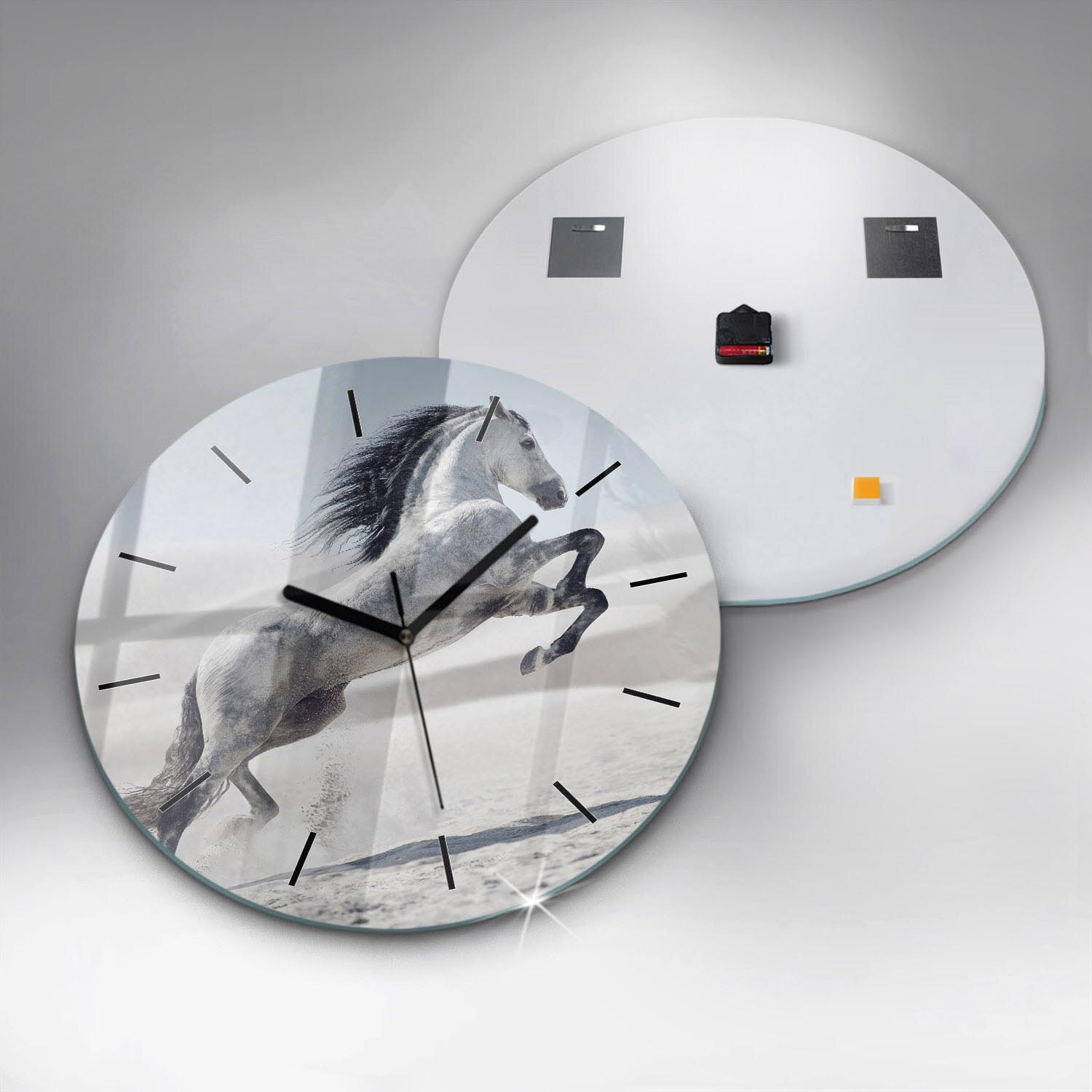 Ceas de perete, Wallfluent, de sticla, Mainile nagru, Fara cifre ...