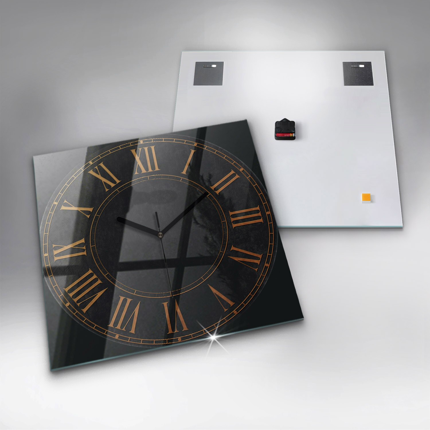 Ceas de perete, Wallfluent, de sticla, Mainile negru, Numere romane ...
