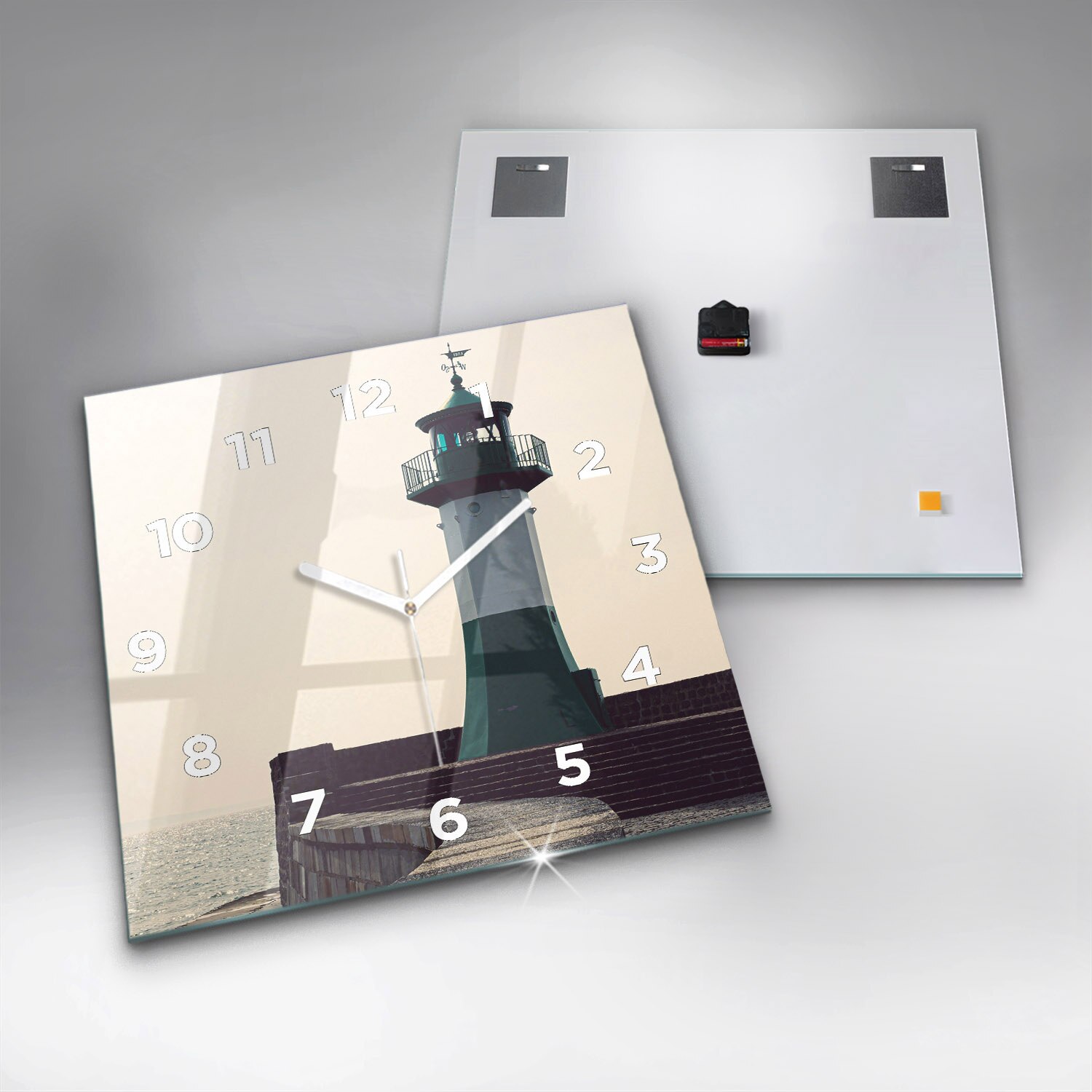 Ceas de perete, Wallfluent, de sticla, Mainile albe, Cifre Arabe, Farul ...