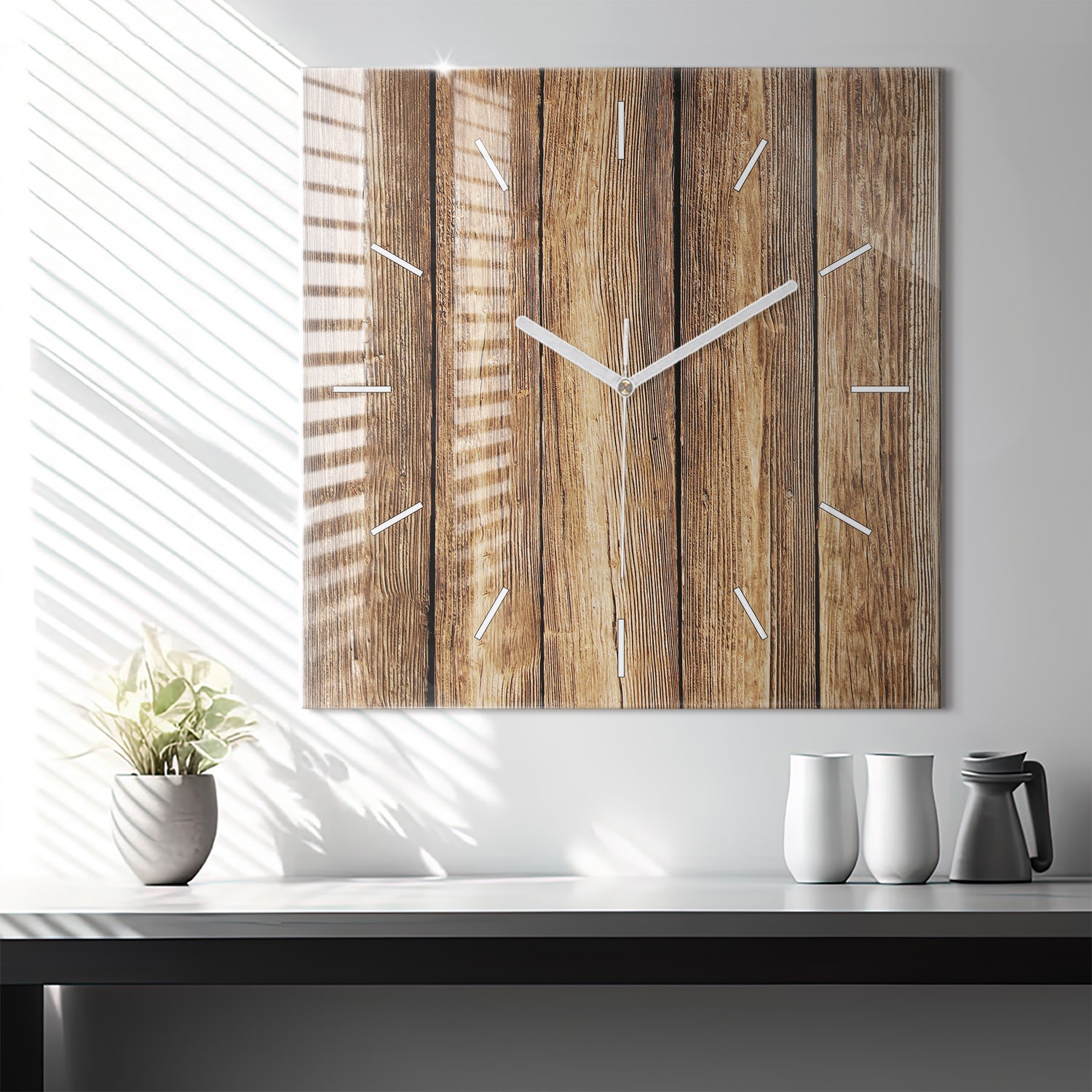 Ceas de perete, Wallfluent, de sticla, Mainile albe, Fara cifre ...