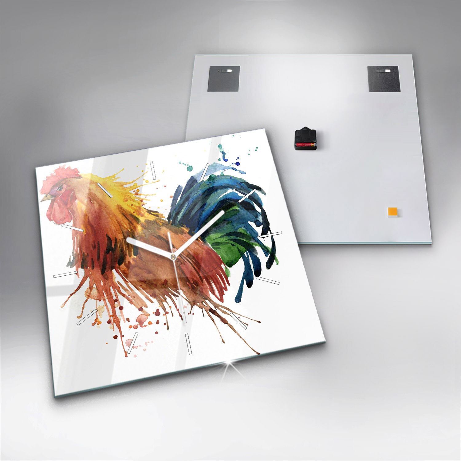 Ceas de perete, Wallfluent, de sticla, Mainile albe, Fara cifre, Cocos ...