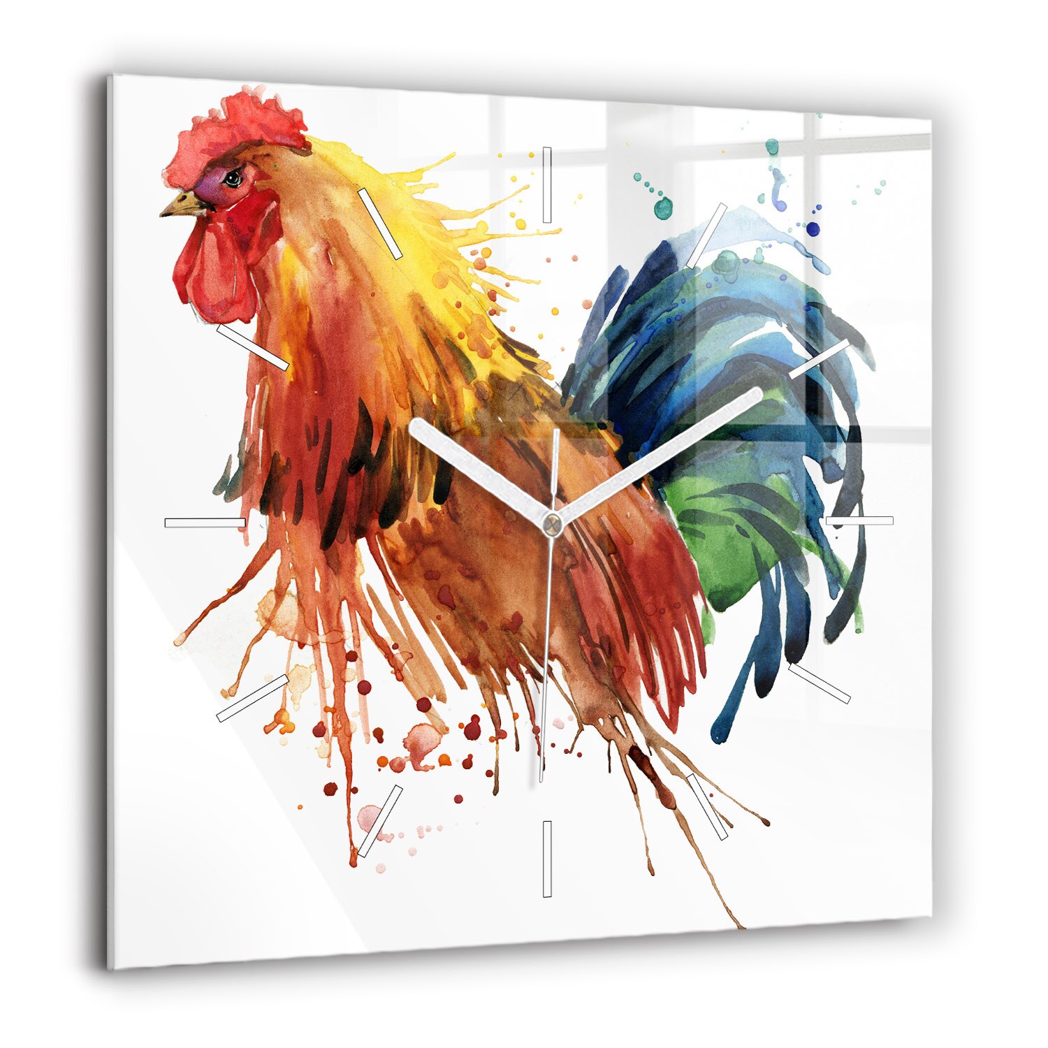 Ceas de perete, Wallfluent, de sticla, Mainile albe, Fara cifre, Cocos ...