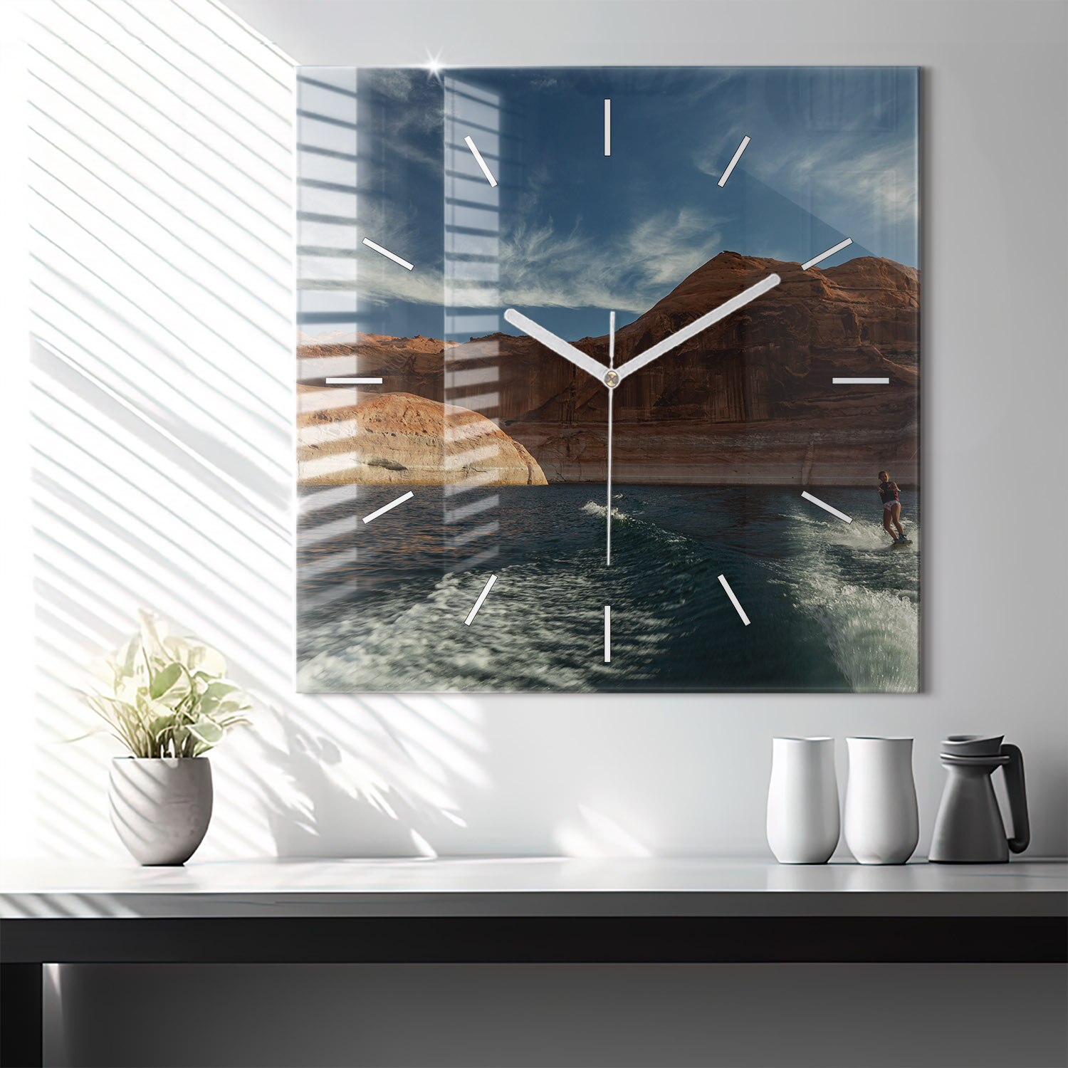 Ceas de perete, Wallfluent, de sticla, Mainile albe, Fara cifre, O ...