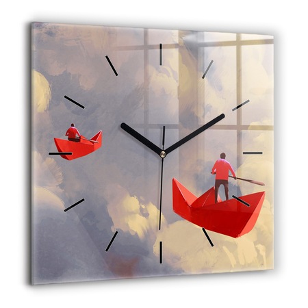 Ceas de perete, Wallfluent, de sticla, Mainile negru, Fara cifre, Nave ...