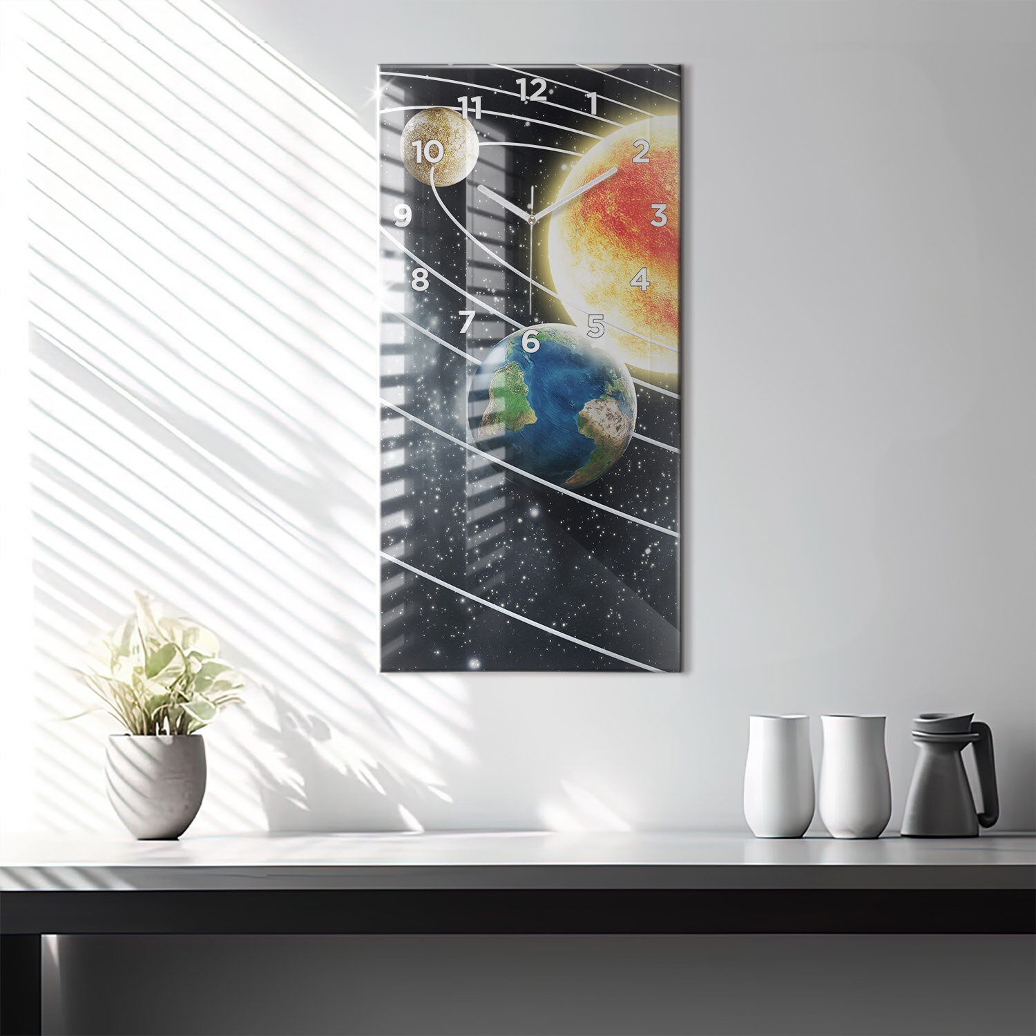 Ceas de perete, Wallfluent, de sticla, Mainile albe, Cifre Arabe ...