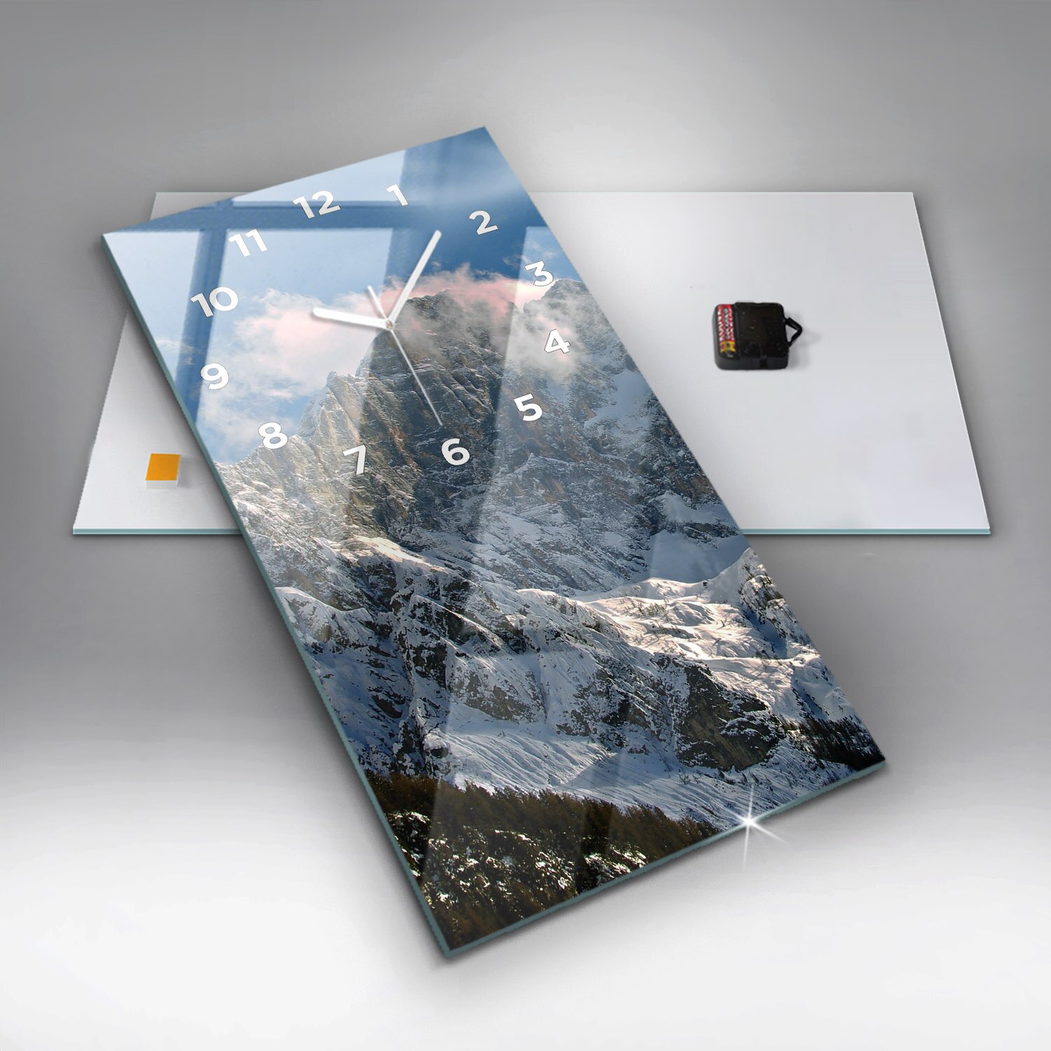 Ceas de perete, Wallfluent, de sticla, Mainile albe, Cifre Arabe, Munti ...