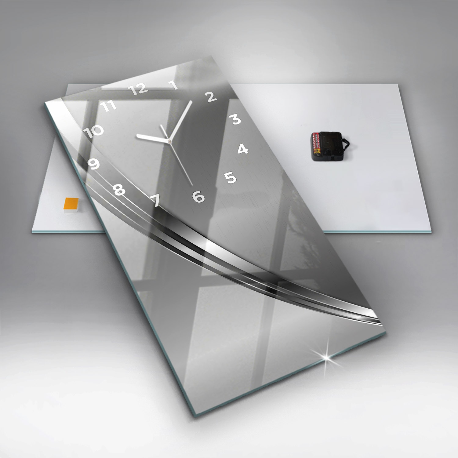 Ceas de perete, Wallfluent, de sticla, Mainile albe, Cifre Arabe, Linii ...