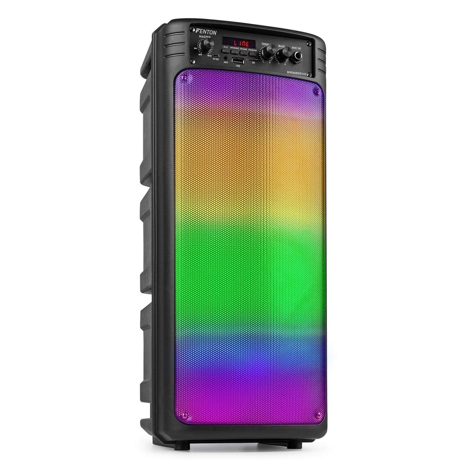 Boxa portabila cu LED si acumulator, 2x8”, 120W, Bluetooth/USB/SD ...