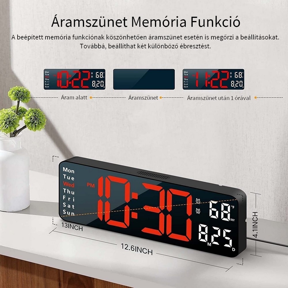 Ceas LED cu afisaj data-temperatura, telecomanda, alb-verde - eMAG.ro