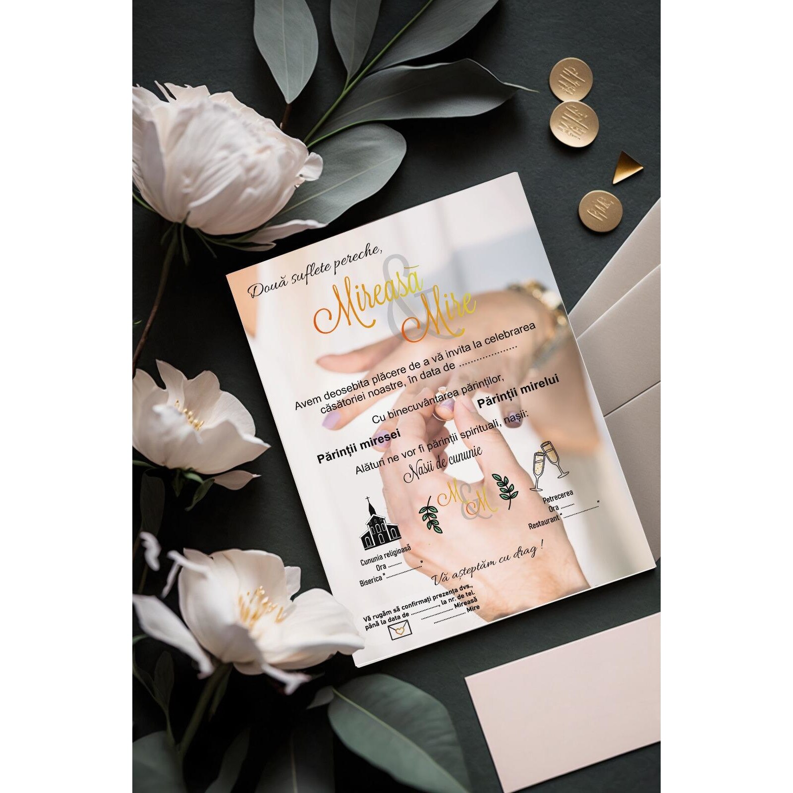 Invitatie nunta, model Doua suflete pereche, tip formular - eMAG.ro