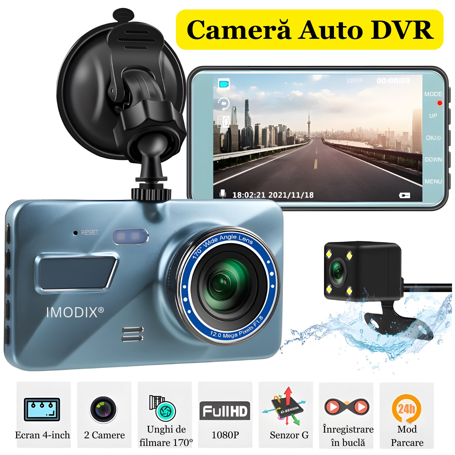 Camera Video De Bord Auto, IMODIX®, Camera Marsarier, FULL-HD 1080P ...