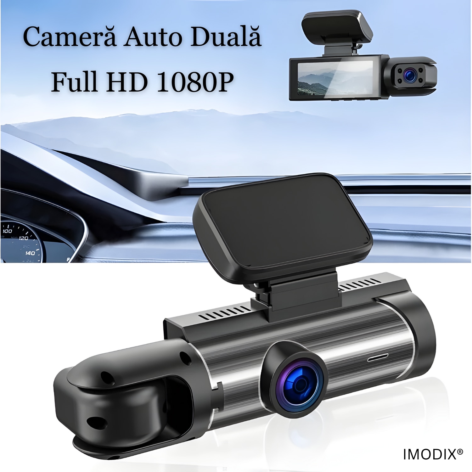 Camera Video Auto DVR Duala, IMODIX®, Full HD, Rezolutie 1080p, Ecran ...