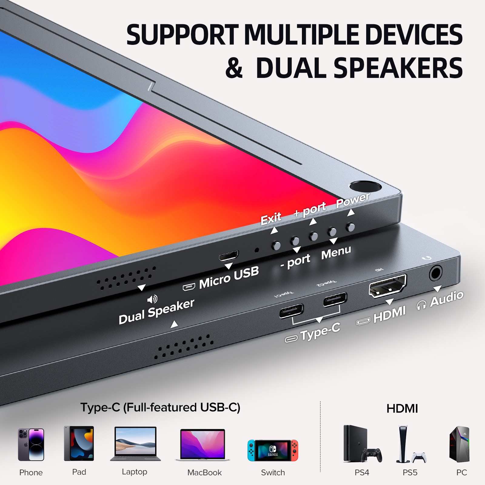 Monitor portabil, Uperfect, 15.6", HDMI, 1920*1080, Dual USB-C, 60HZ 16 ...