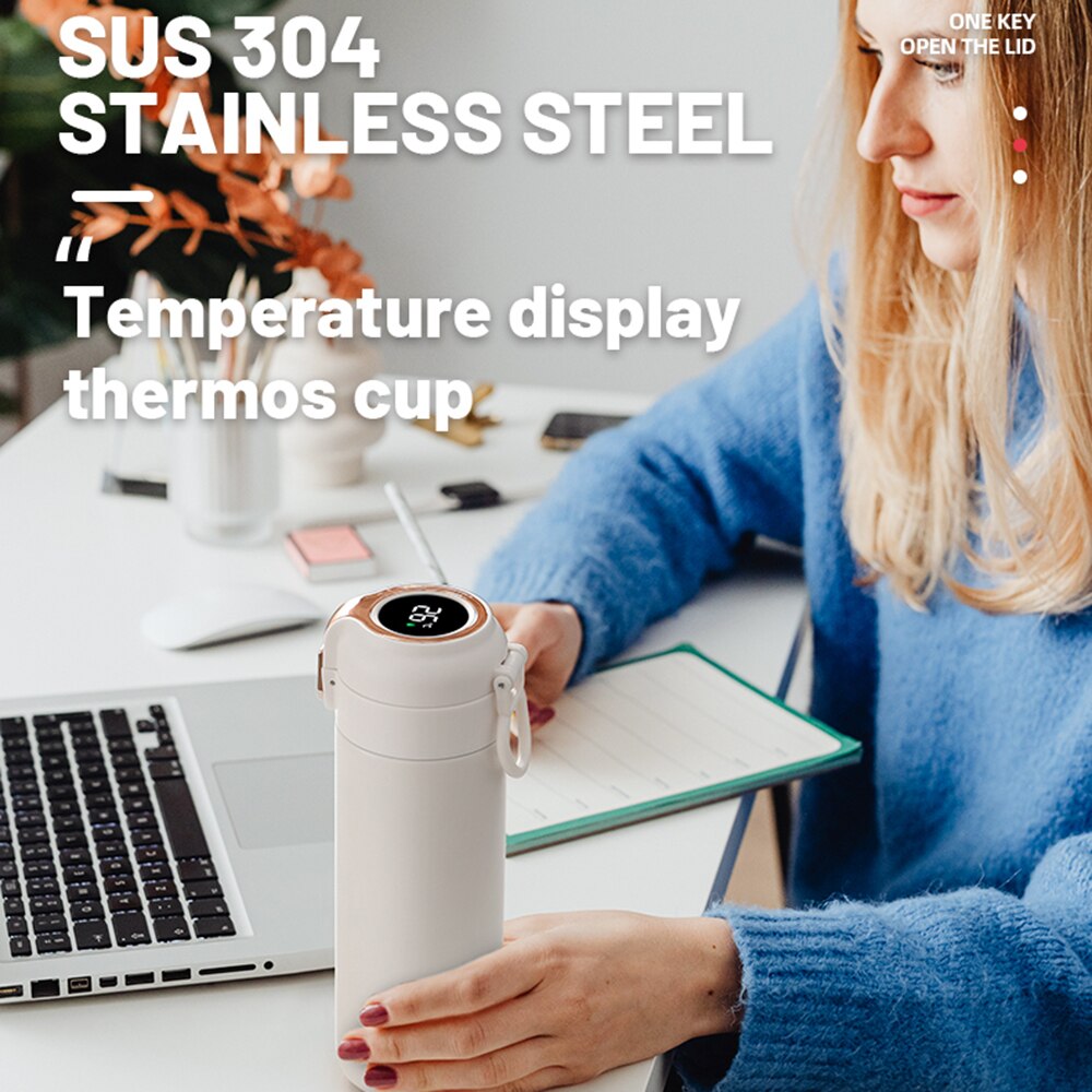 Termos cu afisaj digital pentru indicarea temperaturii si suport, otel ...