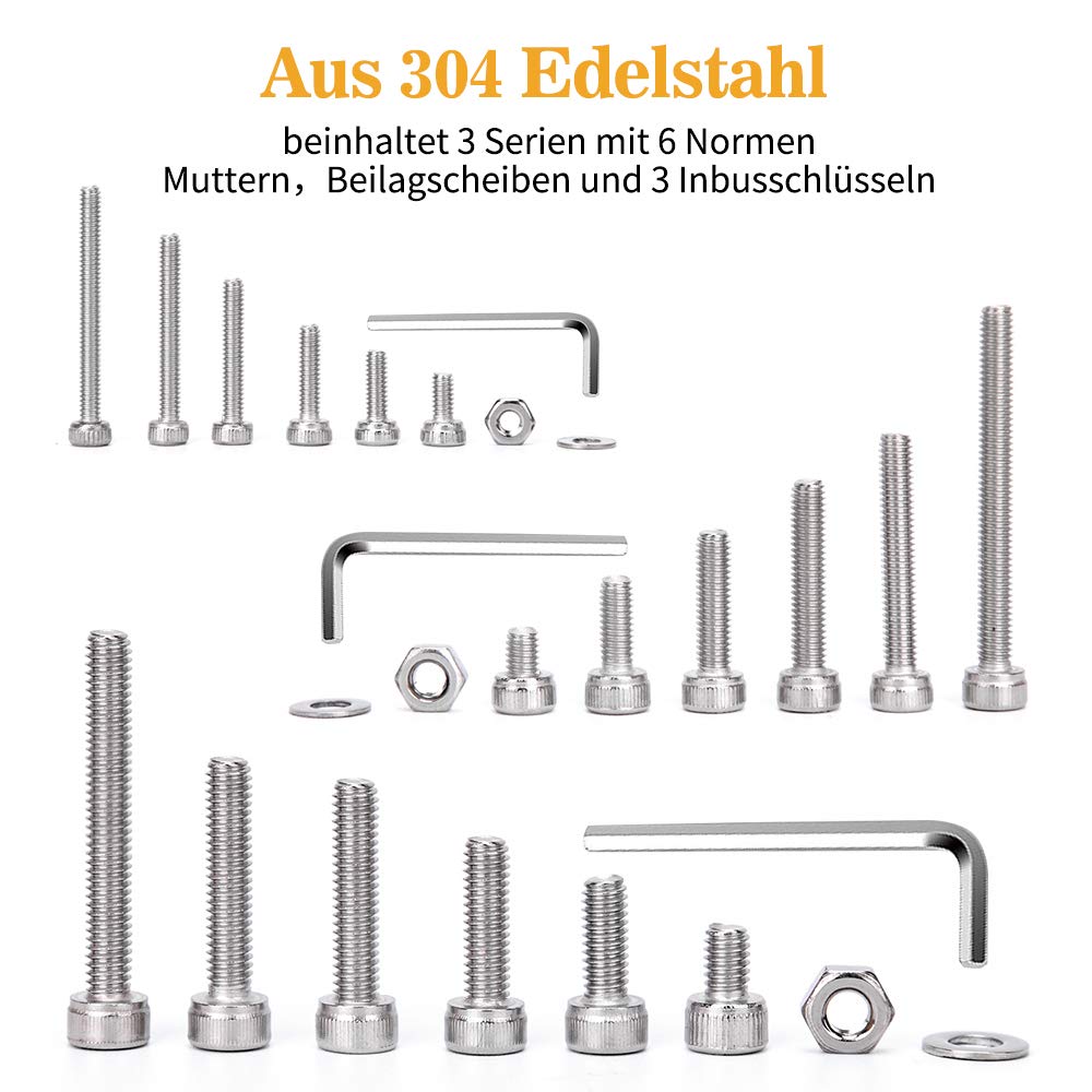 Комплект от 1080 шестостенни винта, JENUOS®, неръждаема стомана, M2/M3 ...