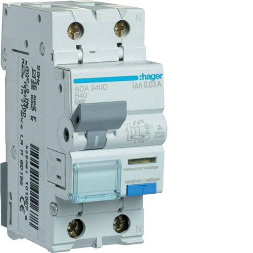 Intreruptor diferential RCBO, 1P+N, 40A, 30mA, 6kA, curba B, tip A, ADA940D, Hager - eMAG.ro