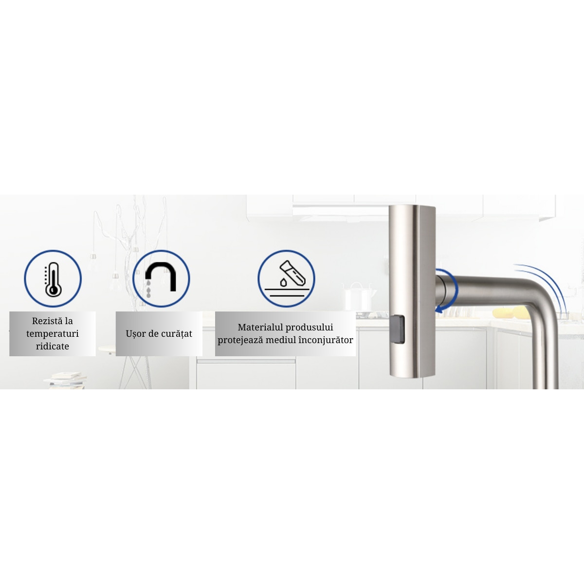 Baterie chiuveta bucatarie profesionala, din Inox, 3 functii mod ...