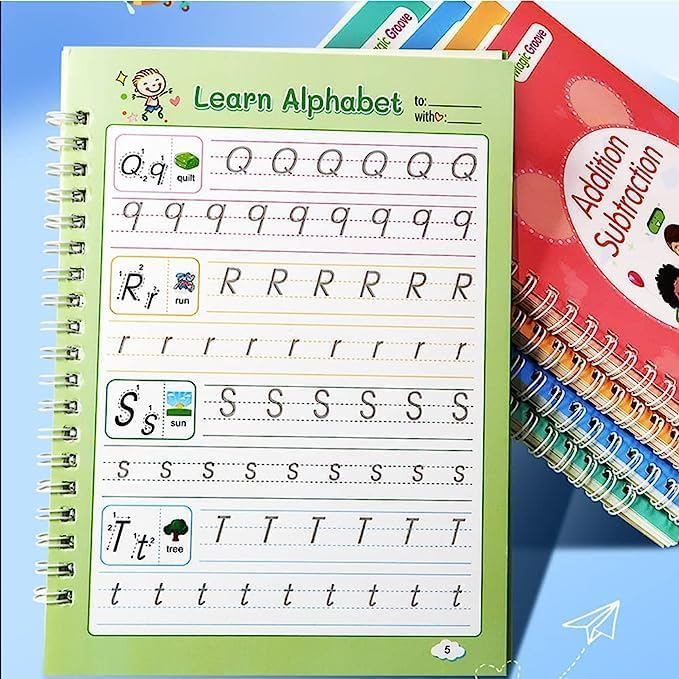 Set 5 caiete de lucru pentru scris de mana, MWAOWM, 3-8 ani, Multicolor ...